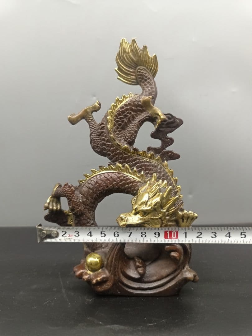 銅 細工 吉祥竜 置物 金龍 開運 風水 招財 装飾品 工芸品