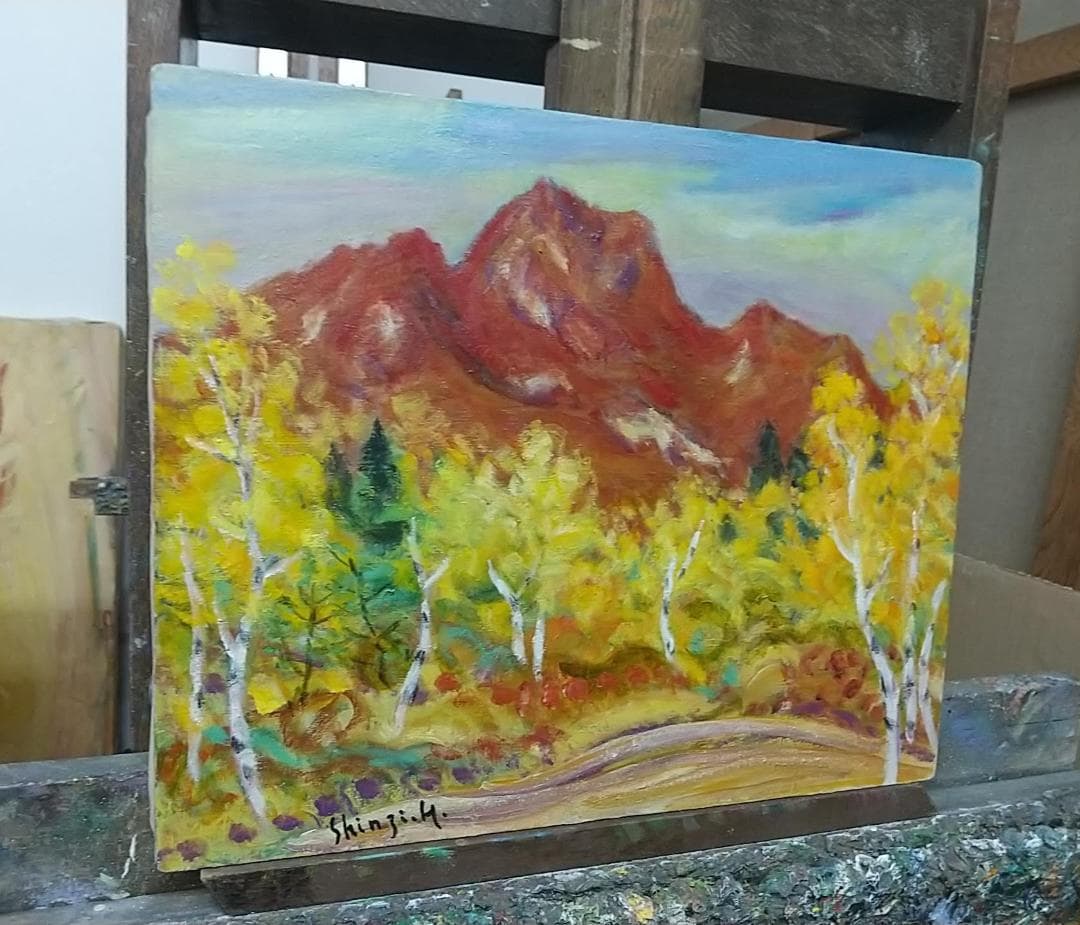 絵画 油絵 F8「妙高晩秋」油彩画 風景画 アート 妙高山