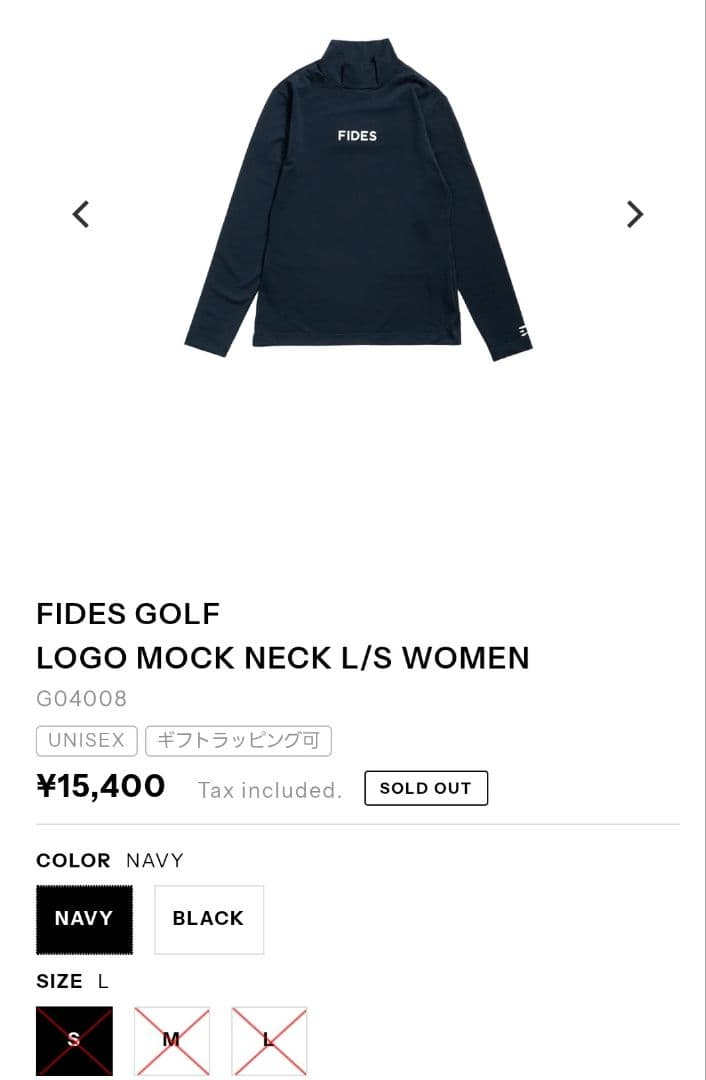 FIDES GOLF LOGO MOCK NECK L/S ネイビーM