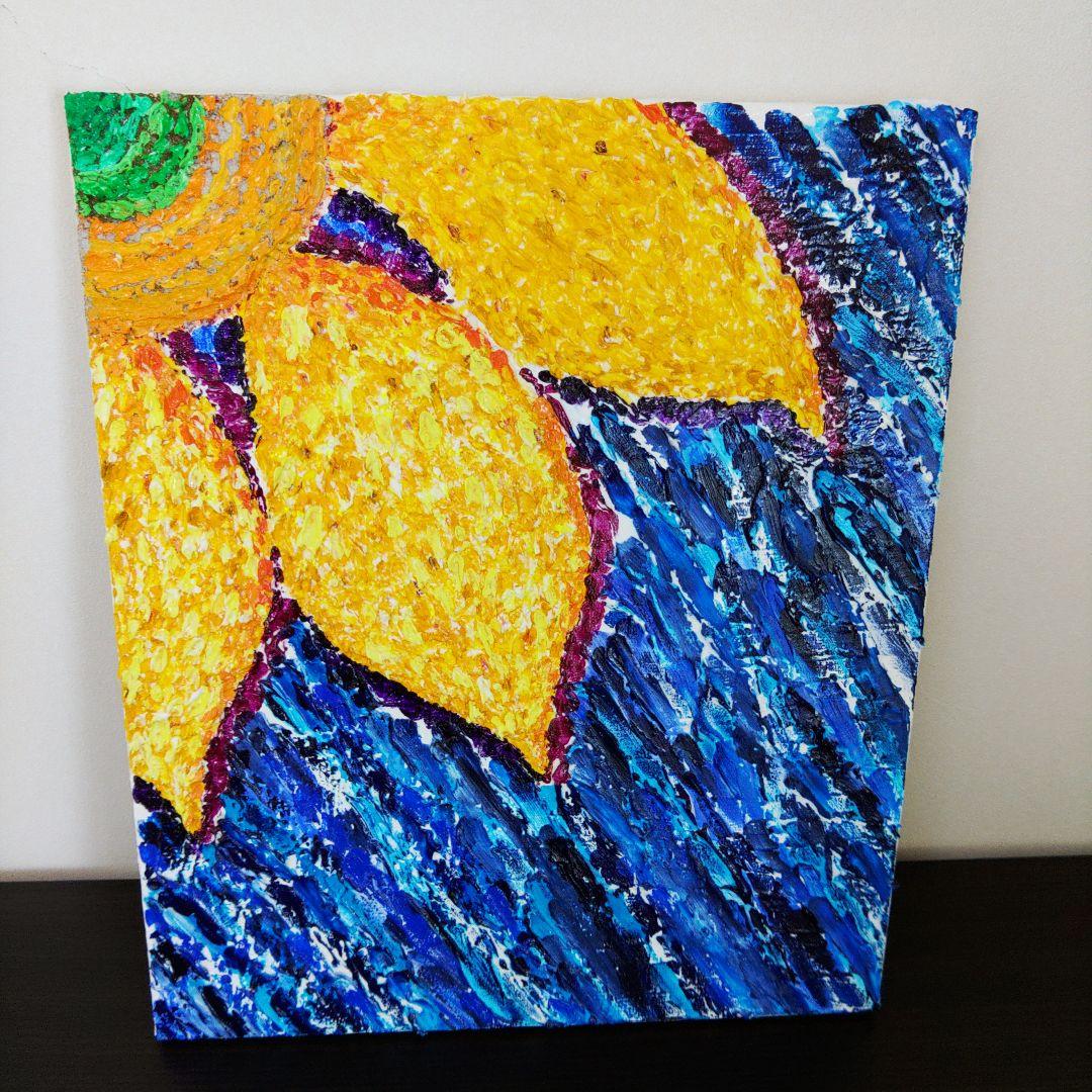 アクリル画 花 ヒマワリ　夏　青　黄色　テクスチャーアート　原画　一点もの