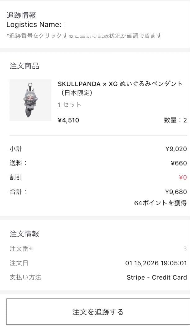 SKULLPANDA x XG ぬいぐるみペンダント 日本限定