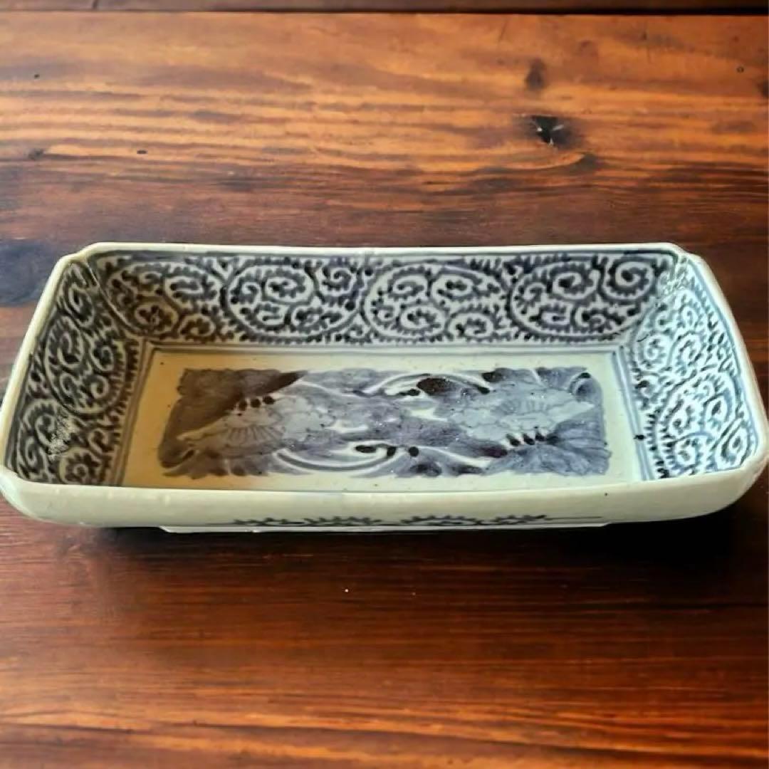 江戸時代／富貴長春／骨董品 アンティーク たこ唐草 古伊万里 長皿 レトロ