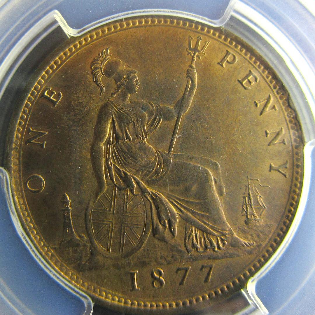 1877 イギリス ペニー 銅貨 PCGS ヴィクトリア女王 アンティーク