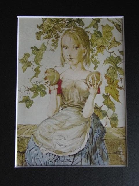 藤田嗣治、【Jeune fille aux pommes】、希少な額装用画集より