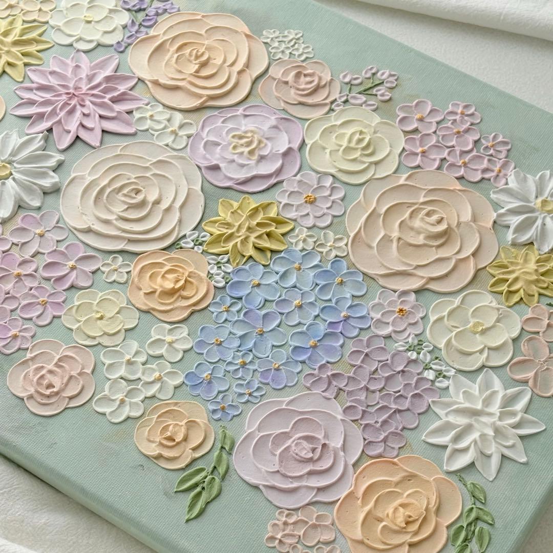 テクスチャーアート 花 インテリアアート 花畑 ブーケ フラワーアート グリーン