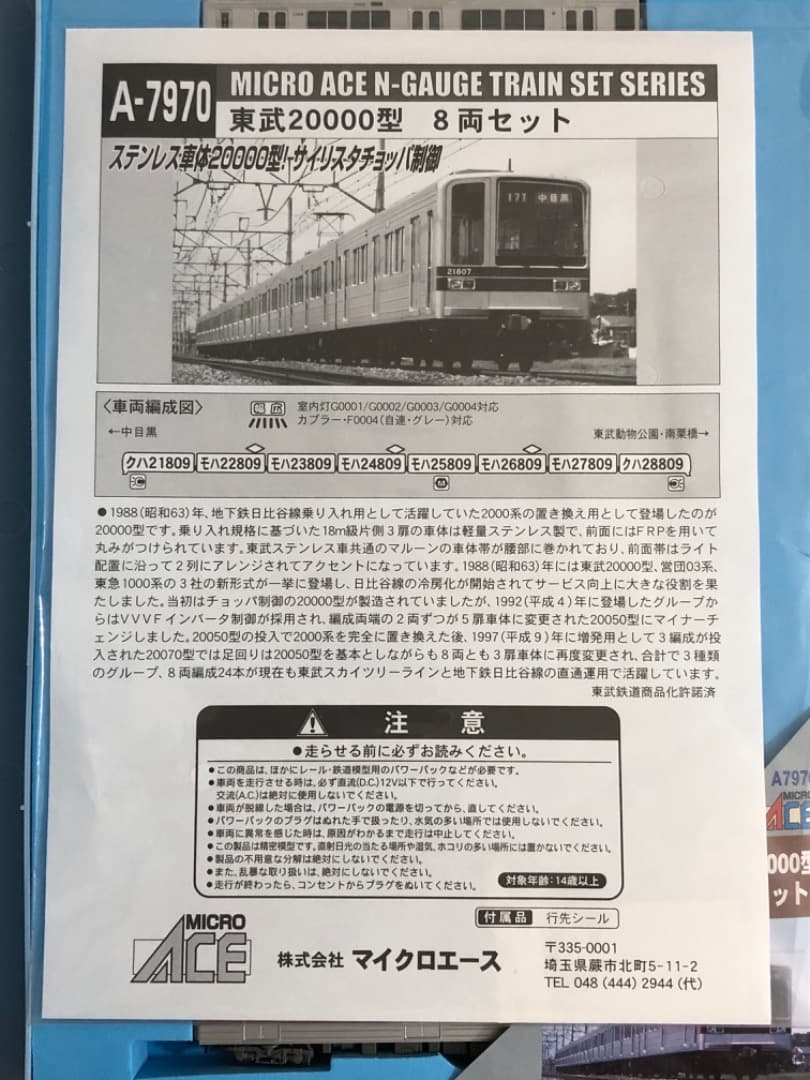 マイクロエース A-7970 東武20000型 8両セット ジャンク扱い
