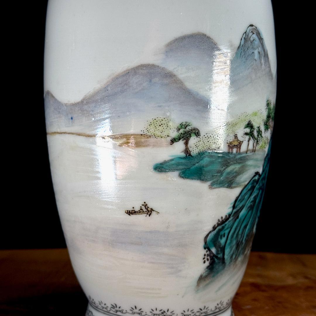 中国古美術　唐物　景徳鎮　粉彩 色絵　山水風景図　花瓶　高さ30.5cm