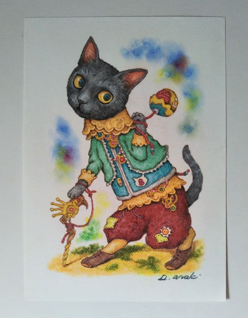 【原画】『コラティーノ糸巻き卿』（黒猫　パステル画　絵画）