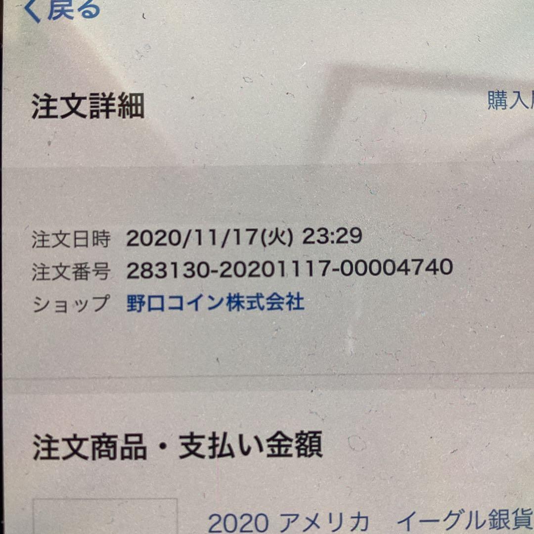 2020年　アメリカ　イーグル銀貨　1オンス　純銀　現物資産