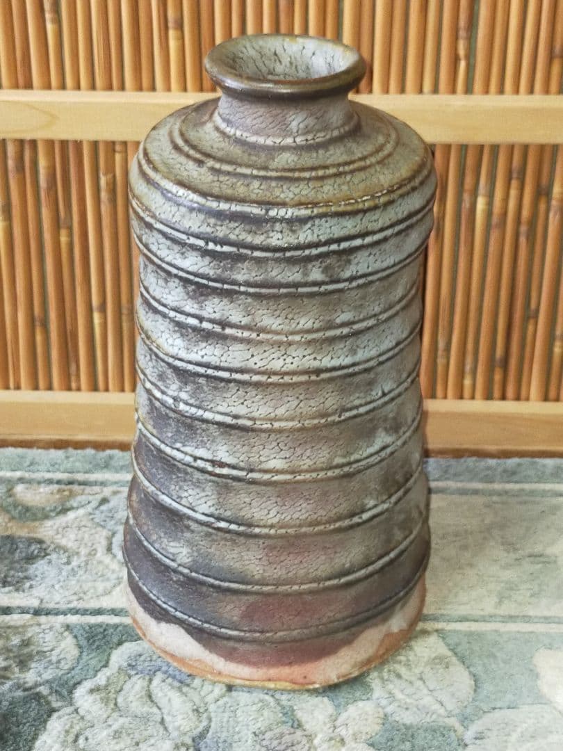 ♥花瓶 　加藤 康景 （正治）鼠志野　箱付き　花器　志野　骨董品