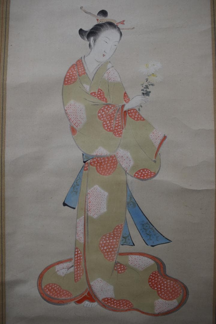 【真作】羽鳥古山/美人図/掛軸☆宝船☆Z-123