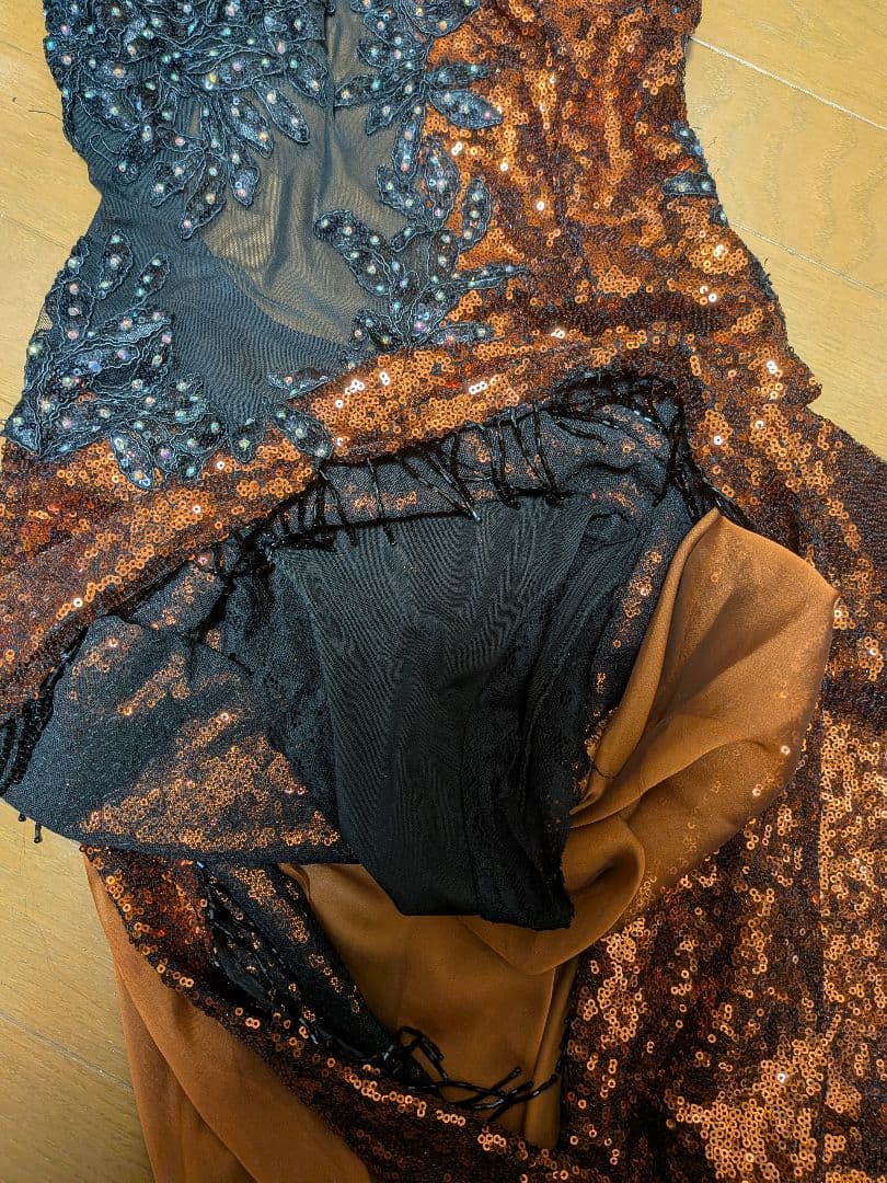 アルゼンチンタンゴドレス オレンジと黒ラメMIMI PINZON