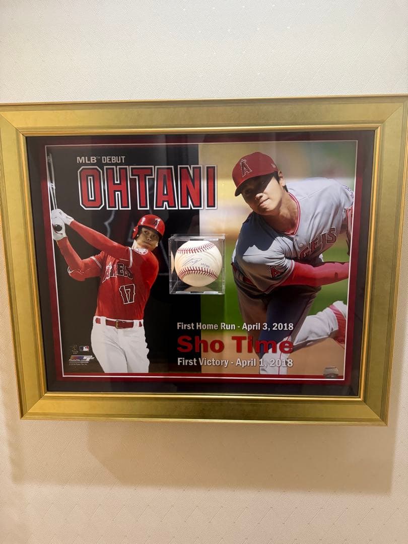 2018年デビュー記念 大谷翔平 直筆サインボール 展示額セットMLB認証シール