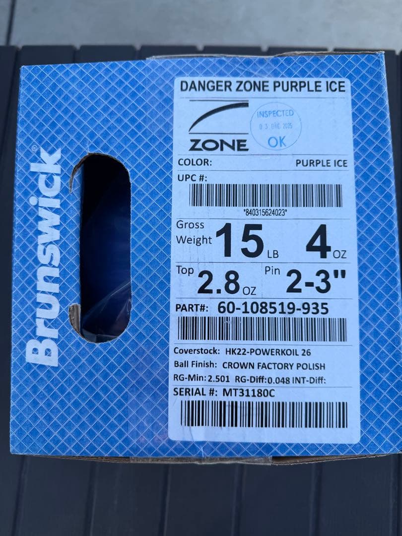 ボール Brunswick Danger Zone Purple Ice 15LB