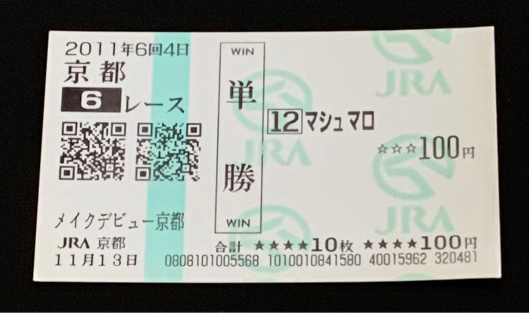 マシュマロ　メイクデビュー京都　現地購入記念馬券