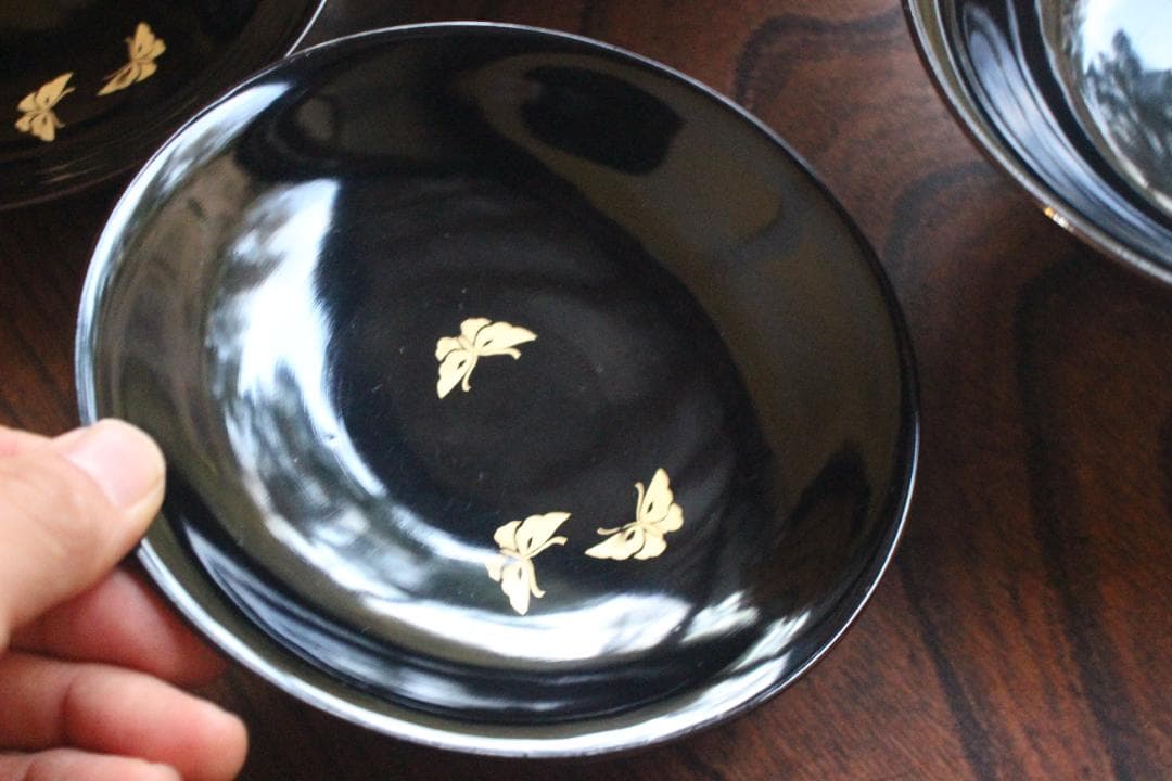 時代逸品！風情ある栗色漆に極上牡丹蝶蒔絵の映える大椀2点（検輪島塗蒔絵椀雑煮椀