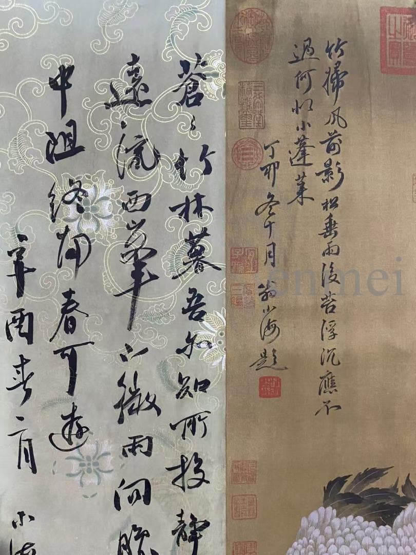 中国古美術・旧藏・沈周款・大三尺中堂鶴画・純手描き・絹本掛軸・明代水墨・收藏品