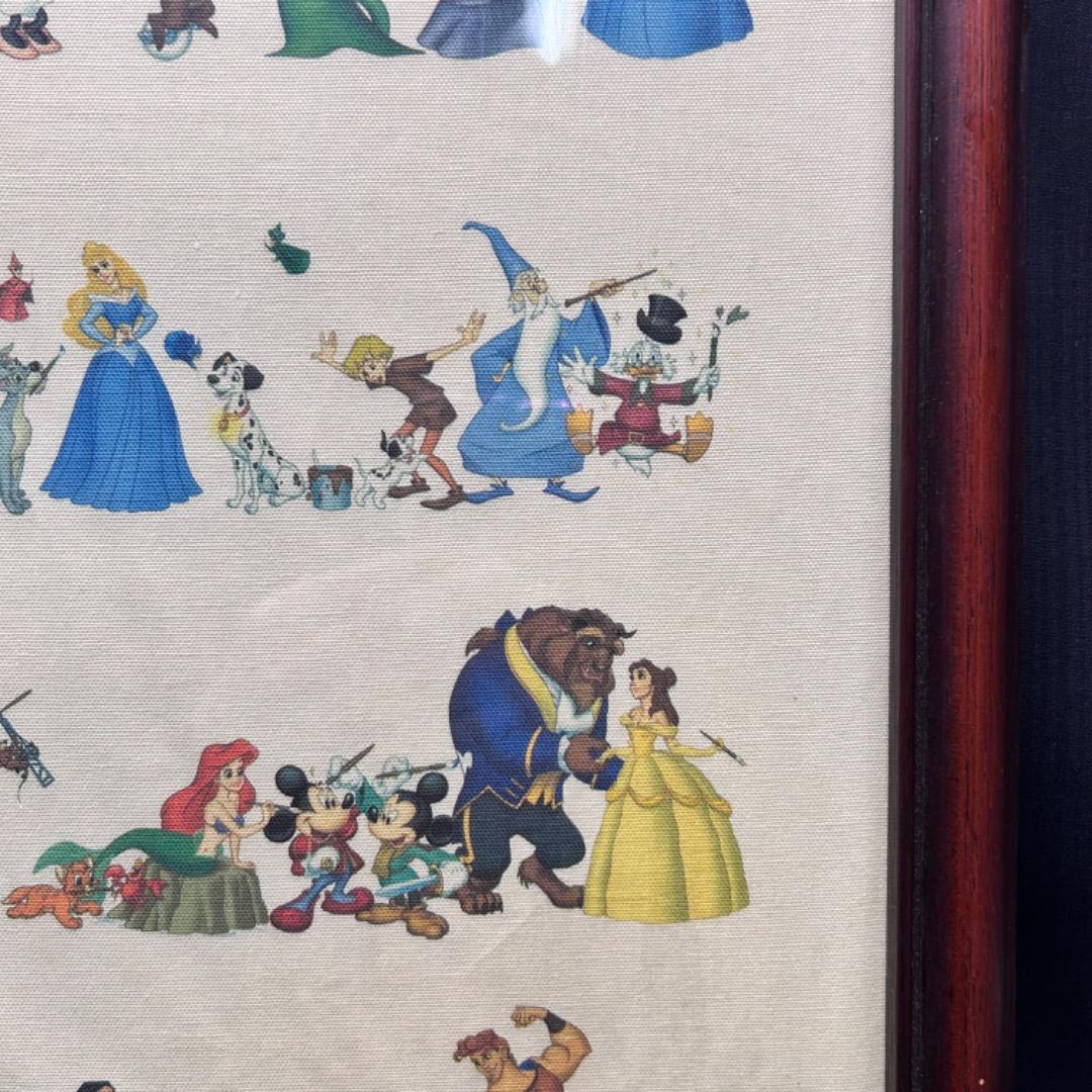 ▽Na右1007 ディズニー 1500枚限定 100周年記念　布ポスター 額装