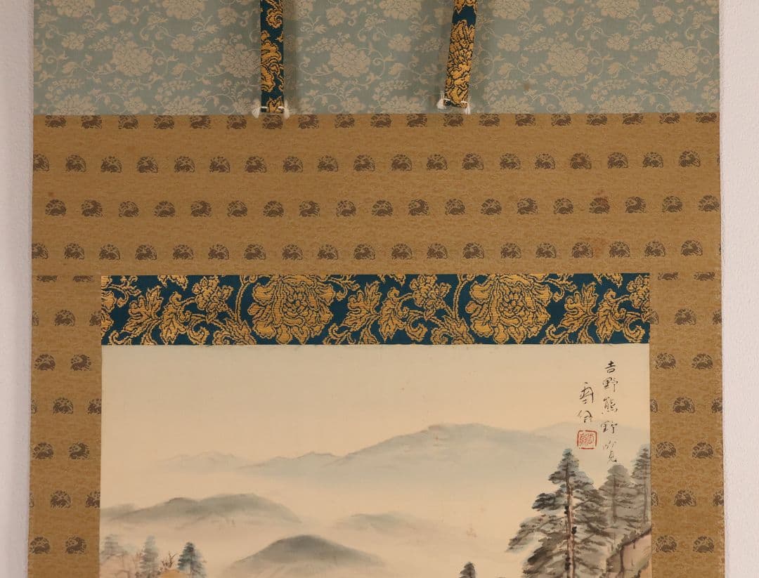 【真作】日本画 立野雪郷 吉野熊野 風景画 絹本 掛軸 富山県高岡 合箱 横物
