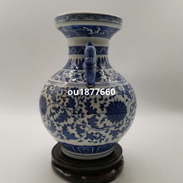 鯖纏枝花両耳賞瓶 花瓶 景徳鎮 陶磁器 装飾品 現代工芸品 美術品 置物