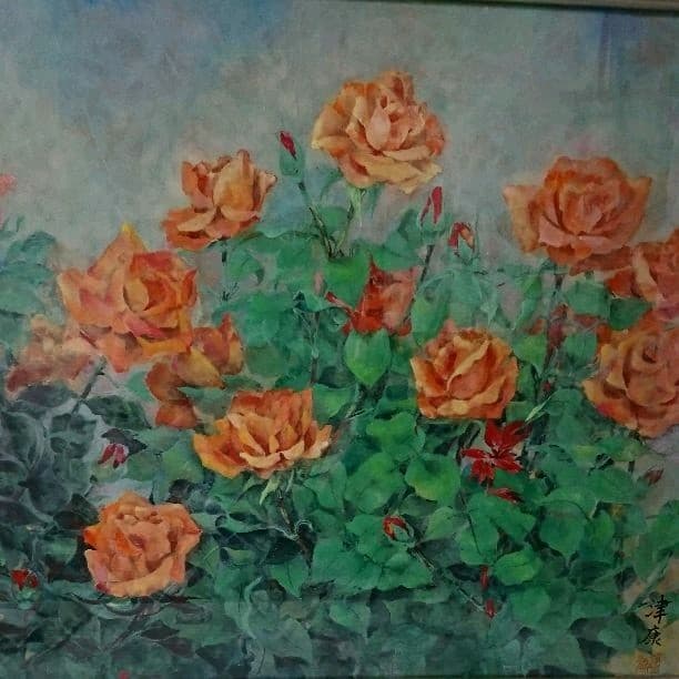 岩絵の具で描いた日本画  薔薇