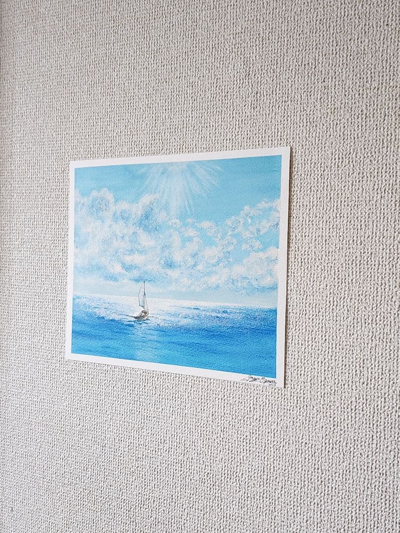 風景画　海の絵　海　夏　船の絵　帆船　アート　絵画　オイルパステル