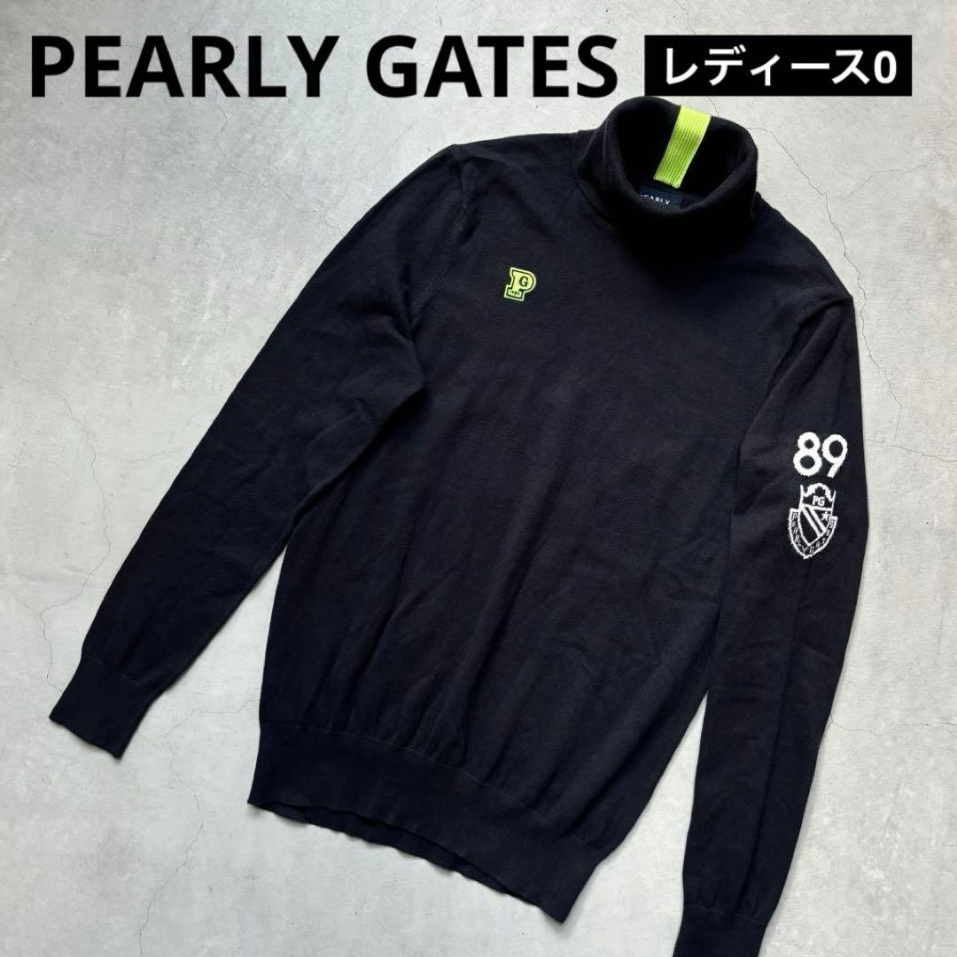 PEARLY GATES タートルネック コットンニットセーター 蛍光ラインロゴ