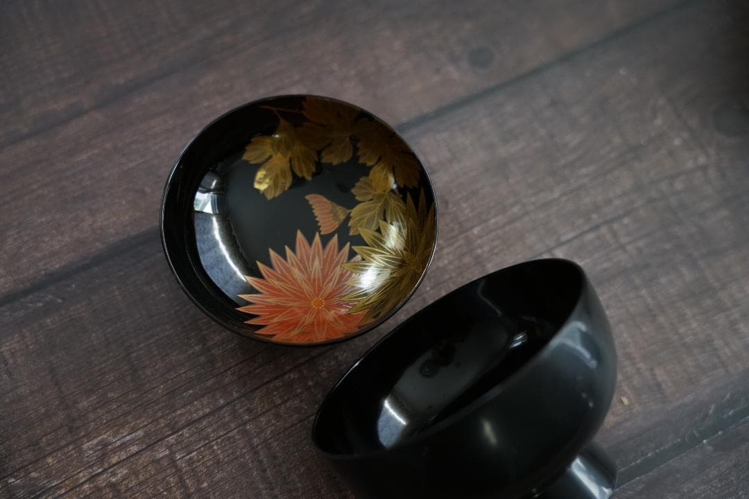 輪島塗　菊水蒔絵　　雑煮椀　煮物椀　５客