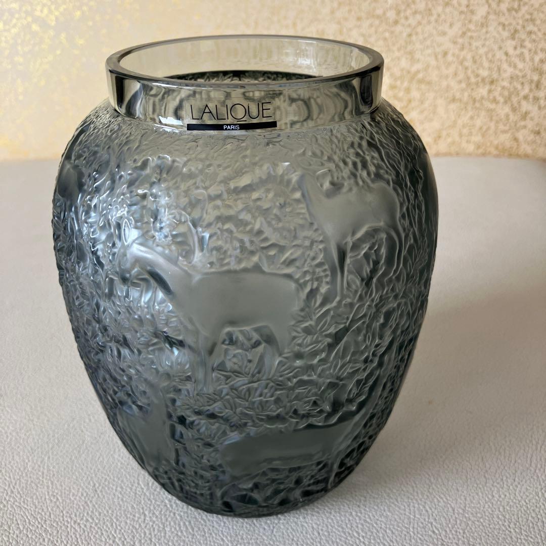 LALIQUE グレー ガラス花瓶 動物模様