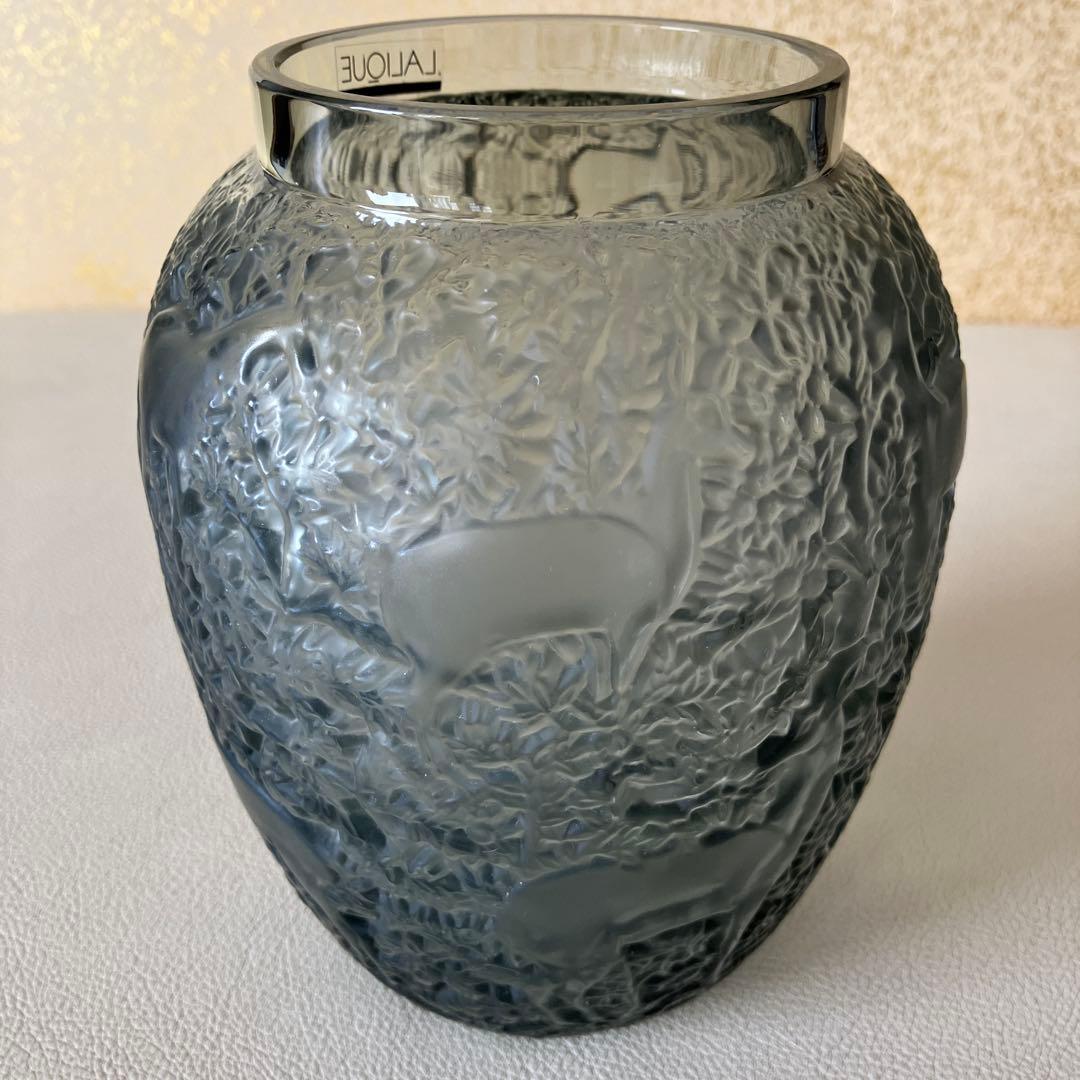 LALIQUE グレー ガラス花瓶 動物模様