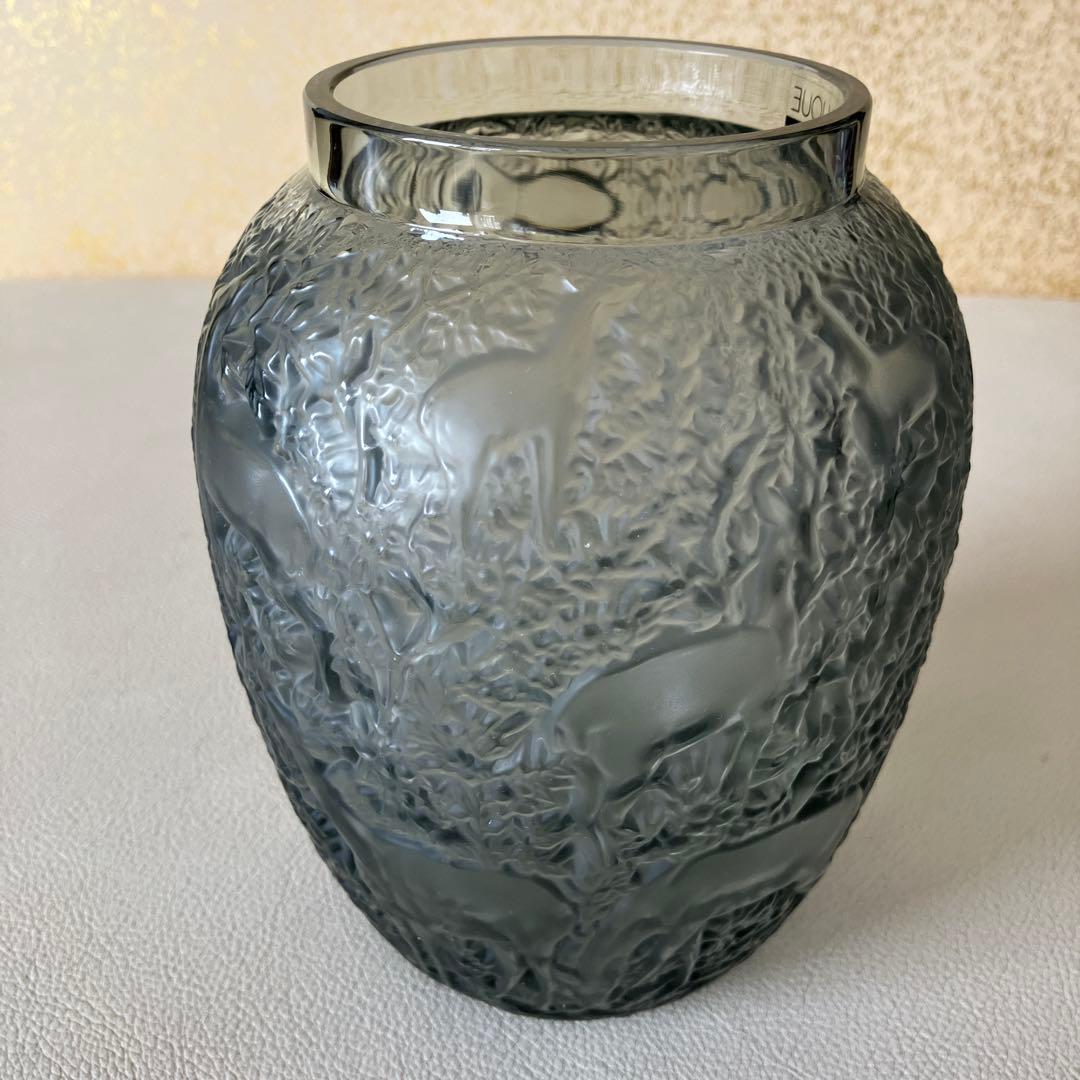 LALIQUE グレー ガラス花瓶 動物模様