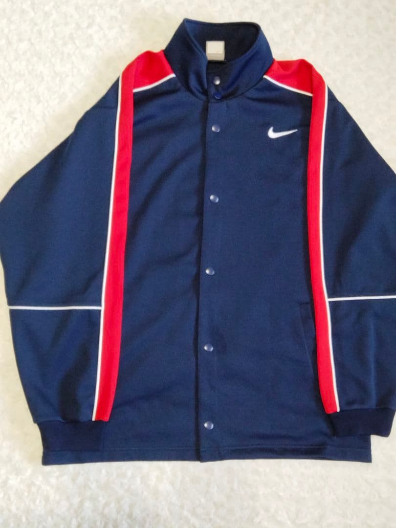 90s NIKE ナイキ スナップボタン セットアップ ネイビー Ｌ バスケ