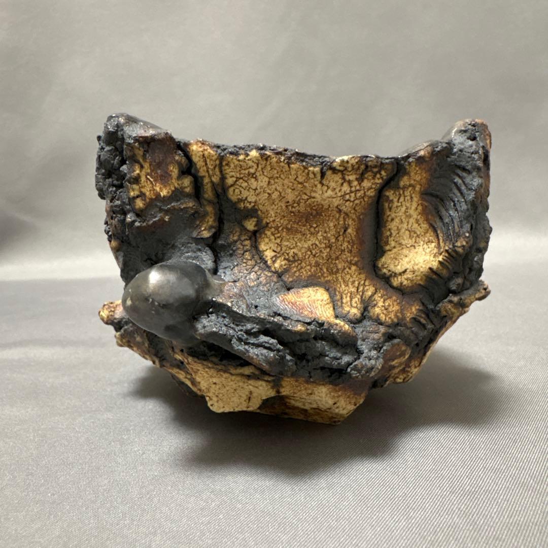 平松龍馬　亀裂文燻銀彩ぐい呑