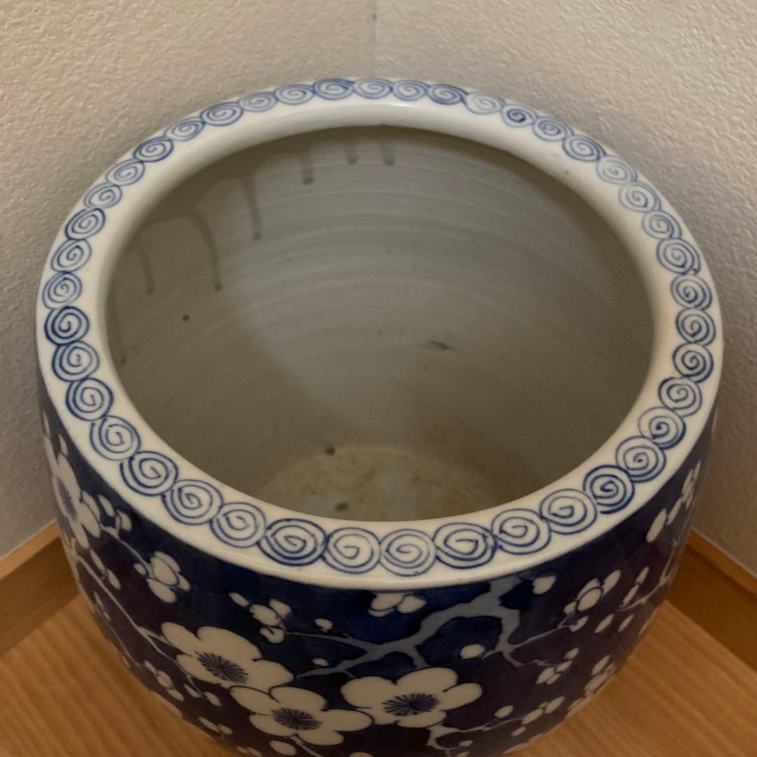呉須　梅の花　火鉢　磁器　陶器