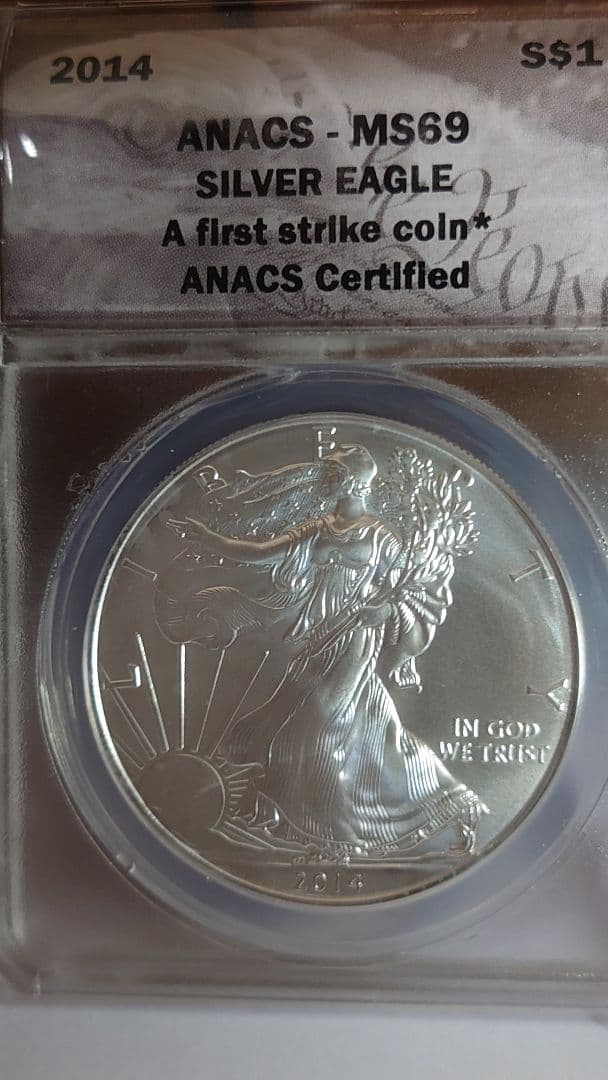 m*1様 アメリカ　イーグルー1ドル 銀貨 ANACS(アメリカ鑑定会社)MS6