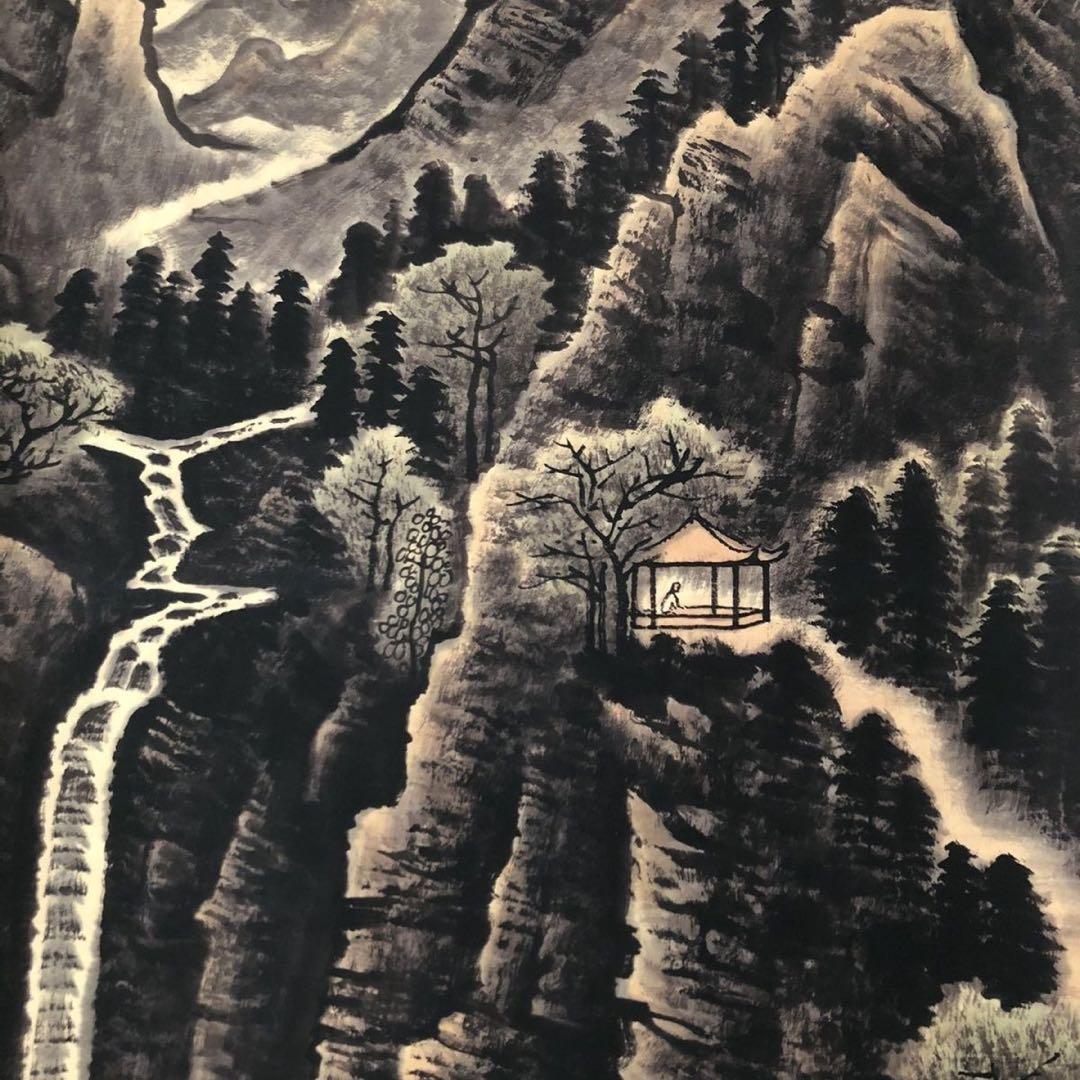 李可染 山水画 掛け軸 中堂 山野葱郁図 中国画 サイズ：174×77cm