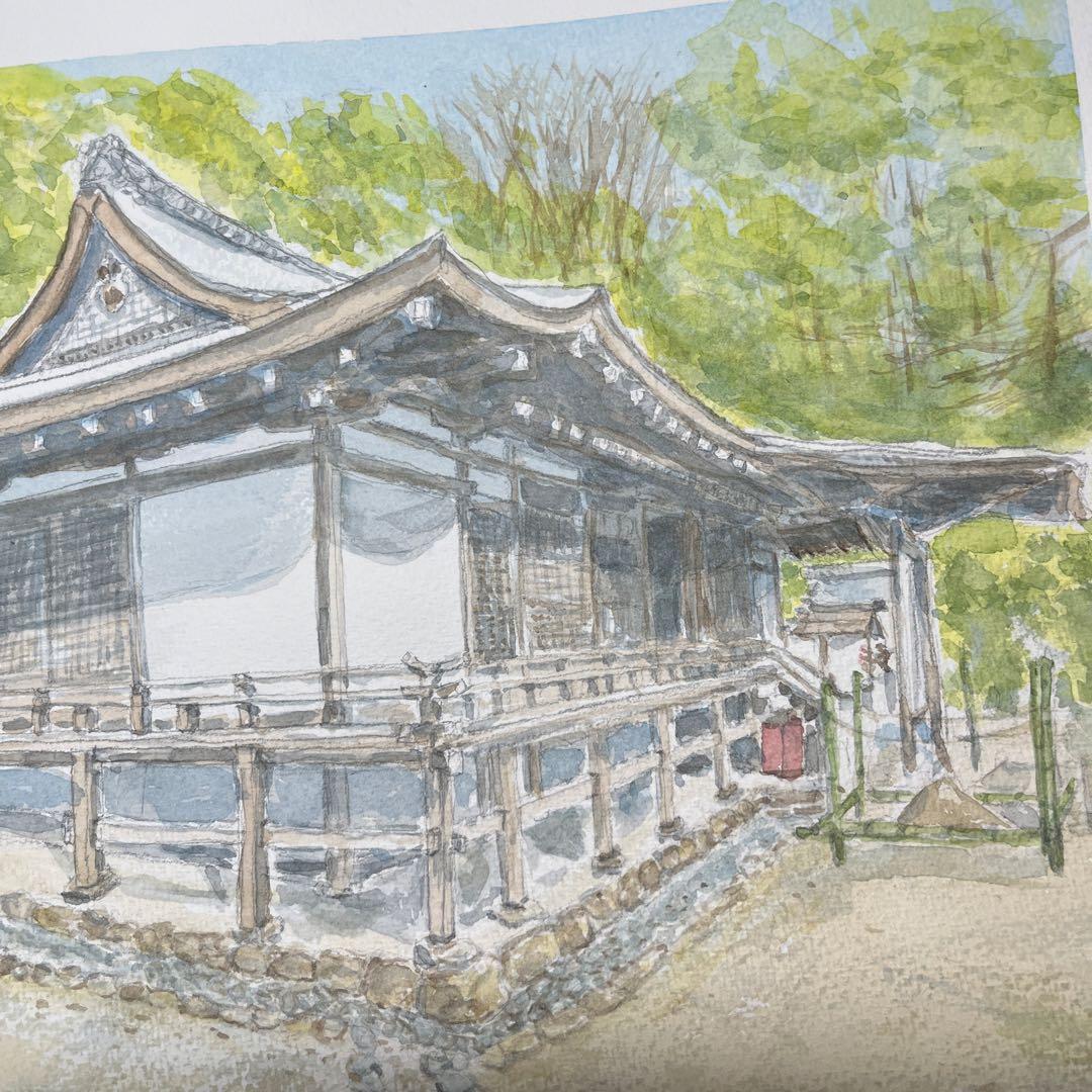 動画投稿中　Ｆ4 宇治上神社　手描き水彩画　原画　京都世界遺産