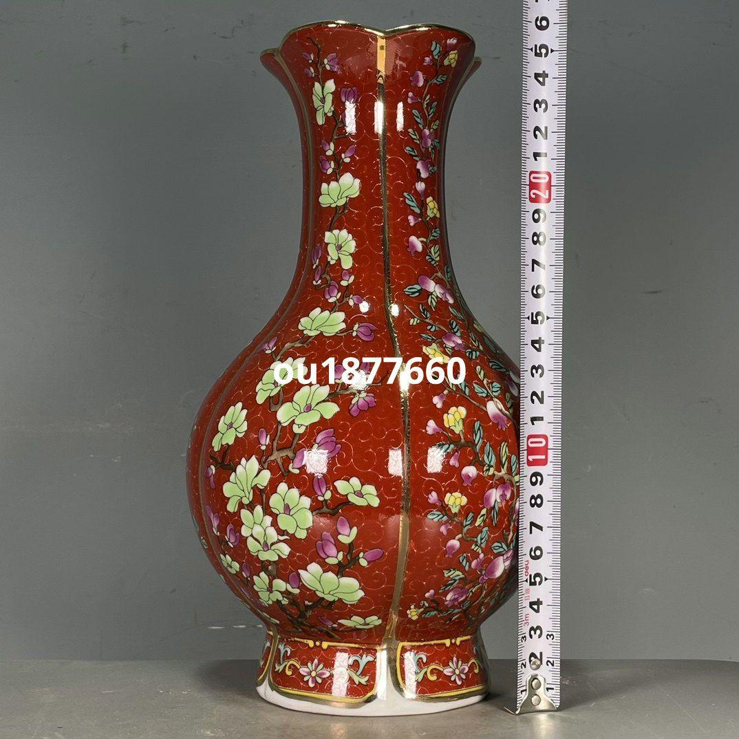 清乾隆琺瑯彩花卉賞瓶 景徳鎮 陶磁器 装飾品 現代工芸品 美術品 置物