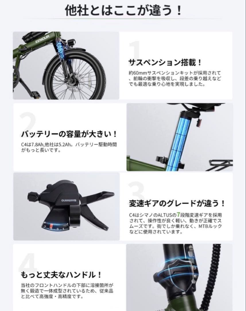 【新古品】EENOUR C4 20インチ 電動折りたたみ式アシスト自転車