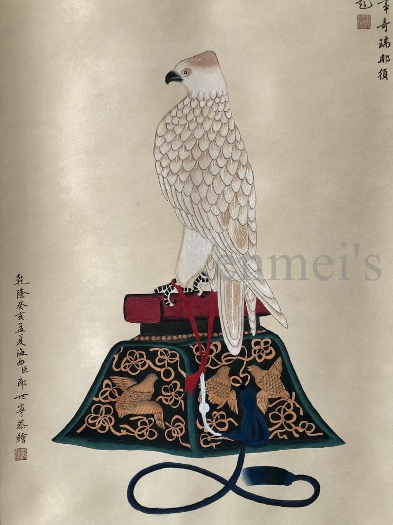 中国古美術・四尺鹰掛軸・宣紙・国画・郎世寧印款印款・書道・肉筆・書画・文房置物