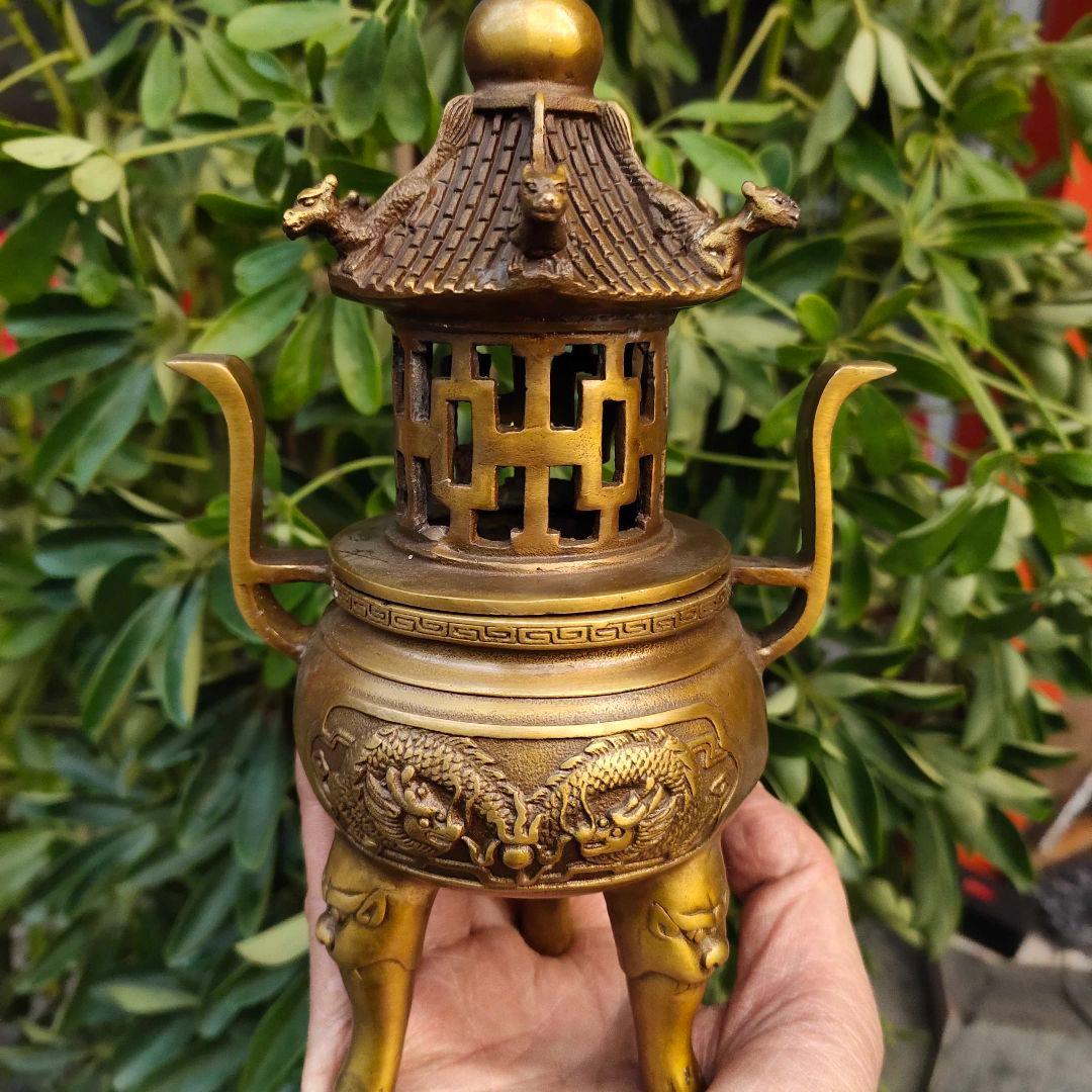 純銅製塔炉  細工 茶道具  工芸品 美術品 置物