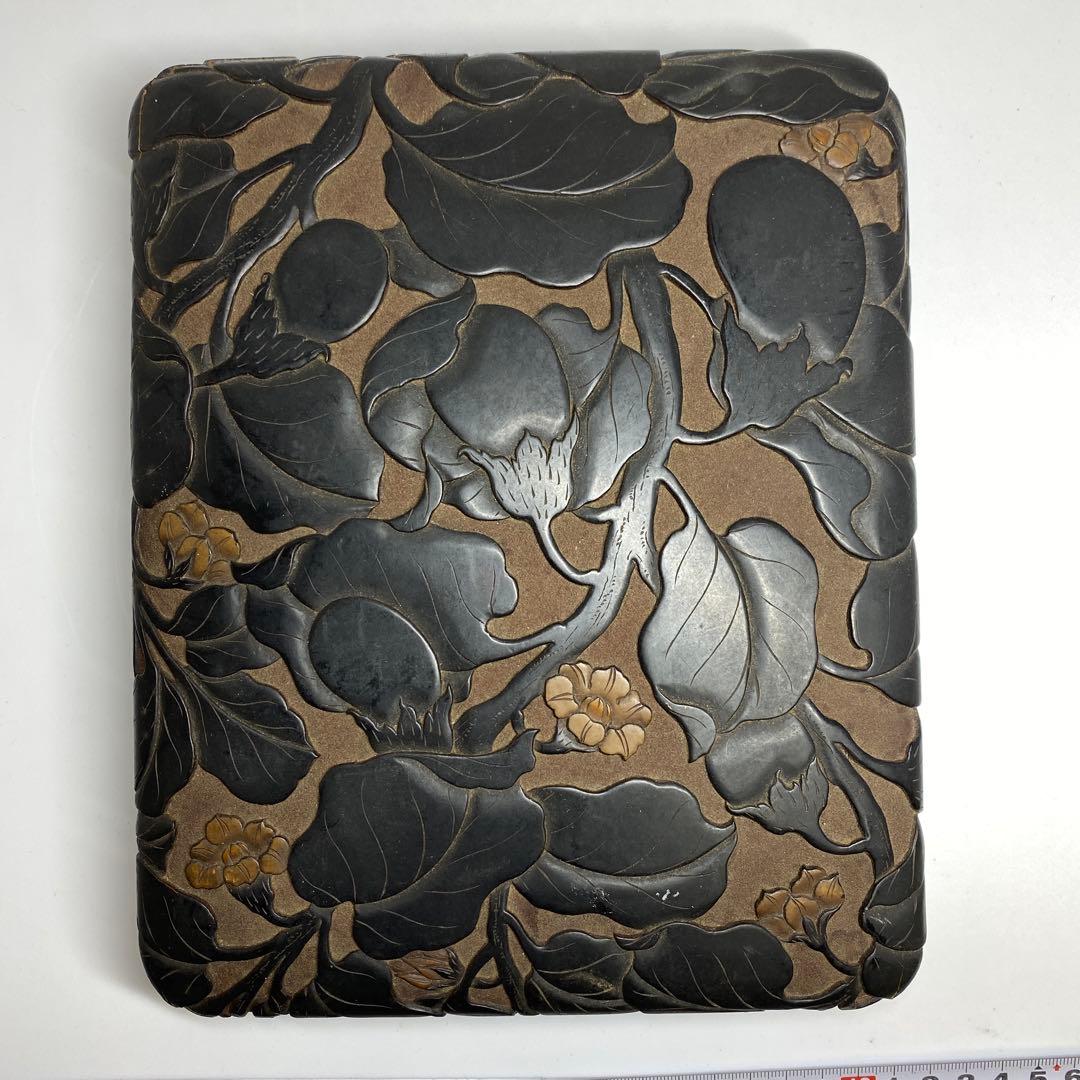 時代 本堆黒 硯箱 22.5×18.5×4.5cm 東キ7-1129☆2Fトコチ