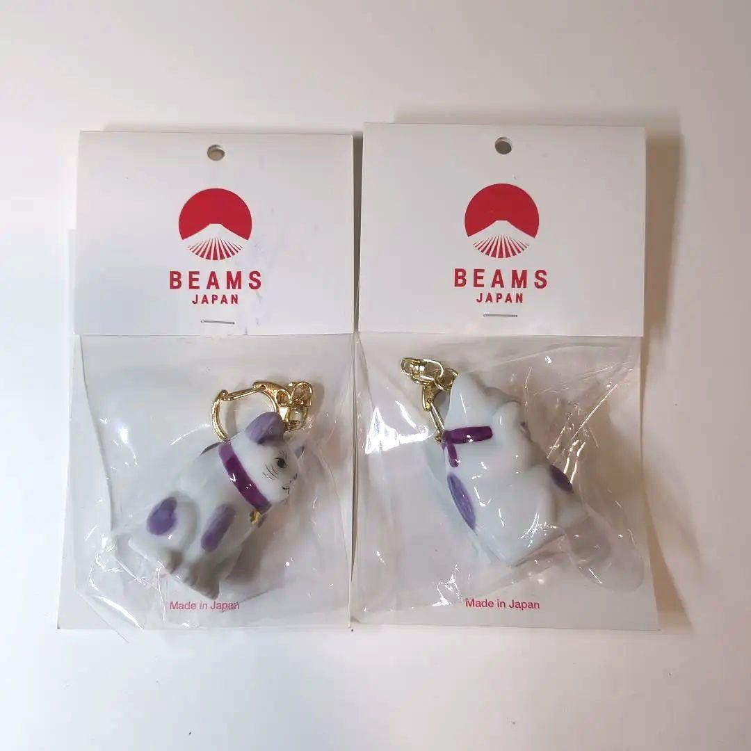 ビームス BEAMS JAPAN 猫 招き猫 キーホルダー パープル 紫
