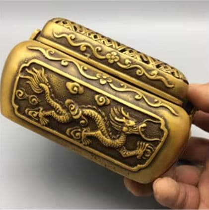 銅器 浮彫騰竜提梁暖手炉 香炉 香具 装飾品 工芸品 置物