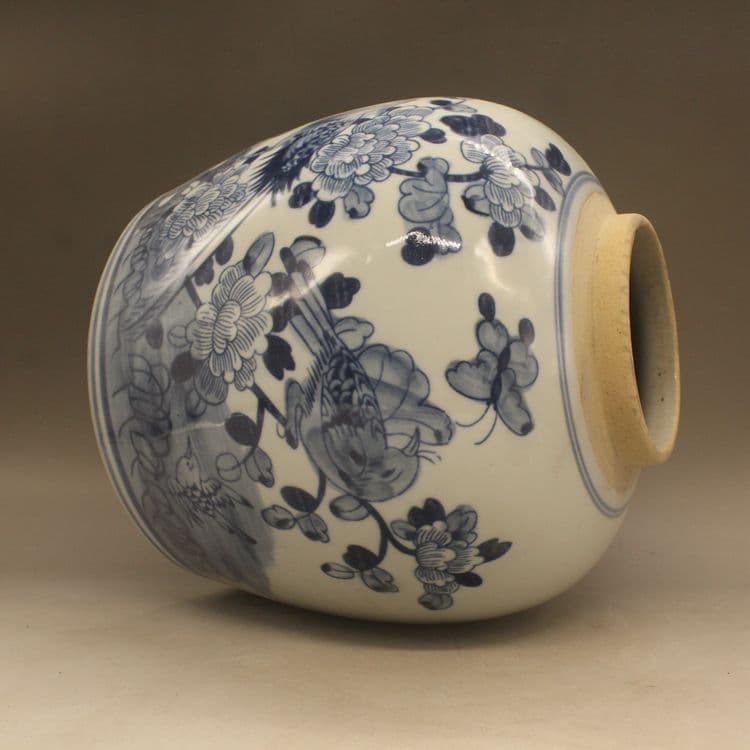清光緒  鯖牡丹花蓋缶  景徳鎮 陶磁器 装飾品 工芸品美術品 置物