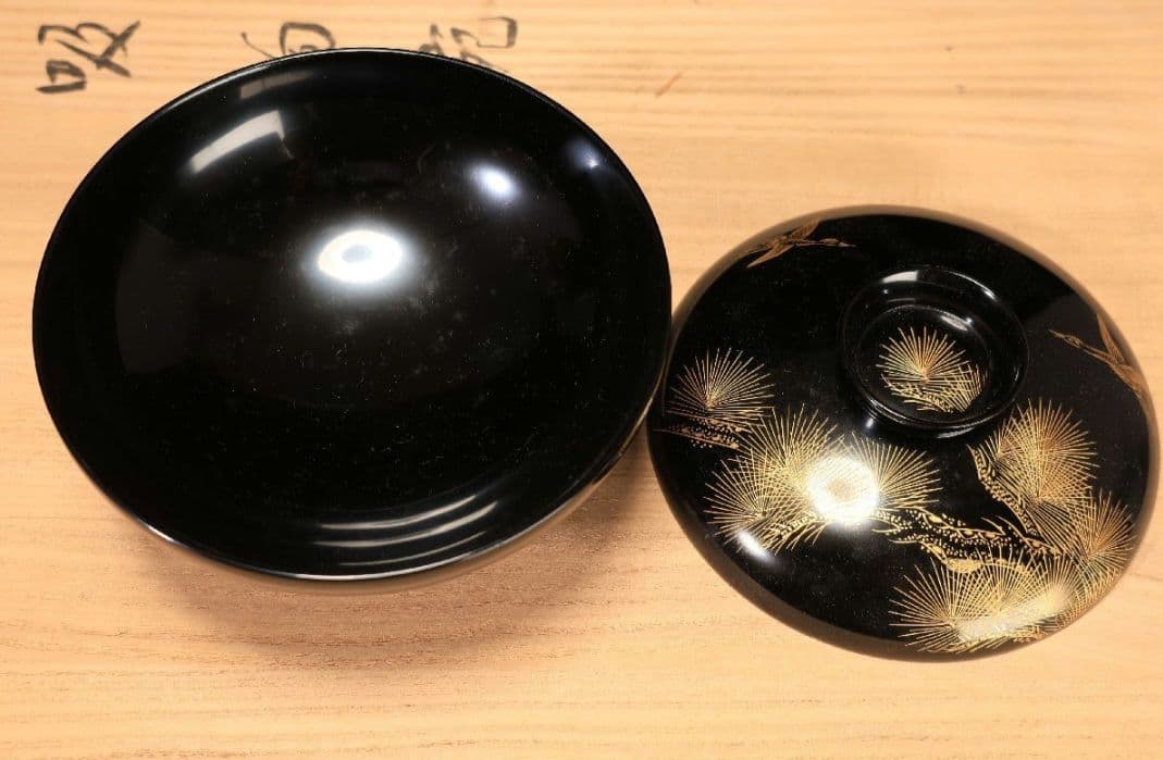 【良品】輪島塗/吸物椀/松鶴/沈金/時絵/5客セット漆食器