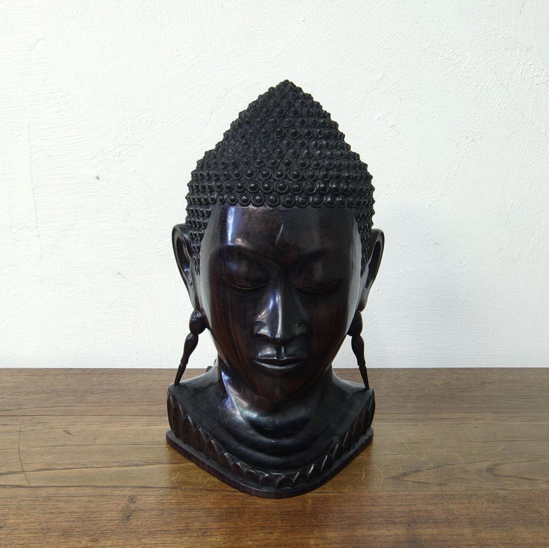 仏教美術【Buddha Head】木彫　彫刻　仏頭　仏像　ブッダ　置物