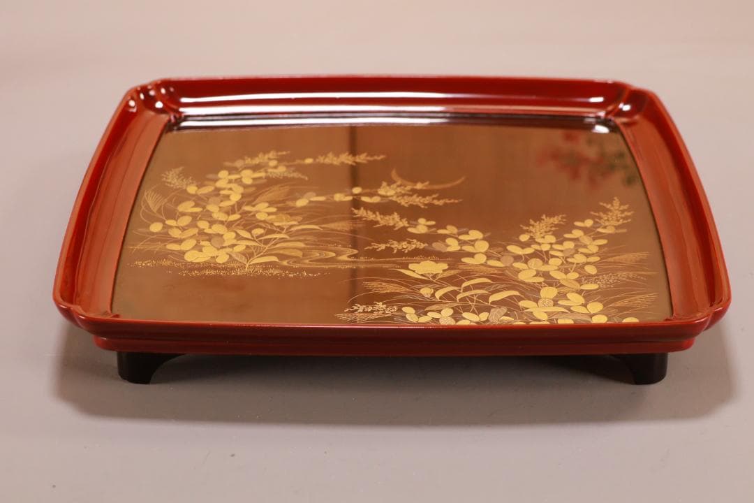 BJ062 木製漆器　萩野月蒔絵　吸物盆　吸物膳　十客　絵違い　図替わり　共箱