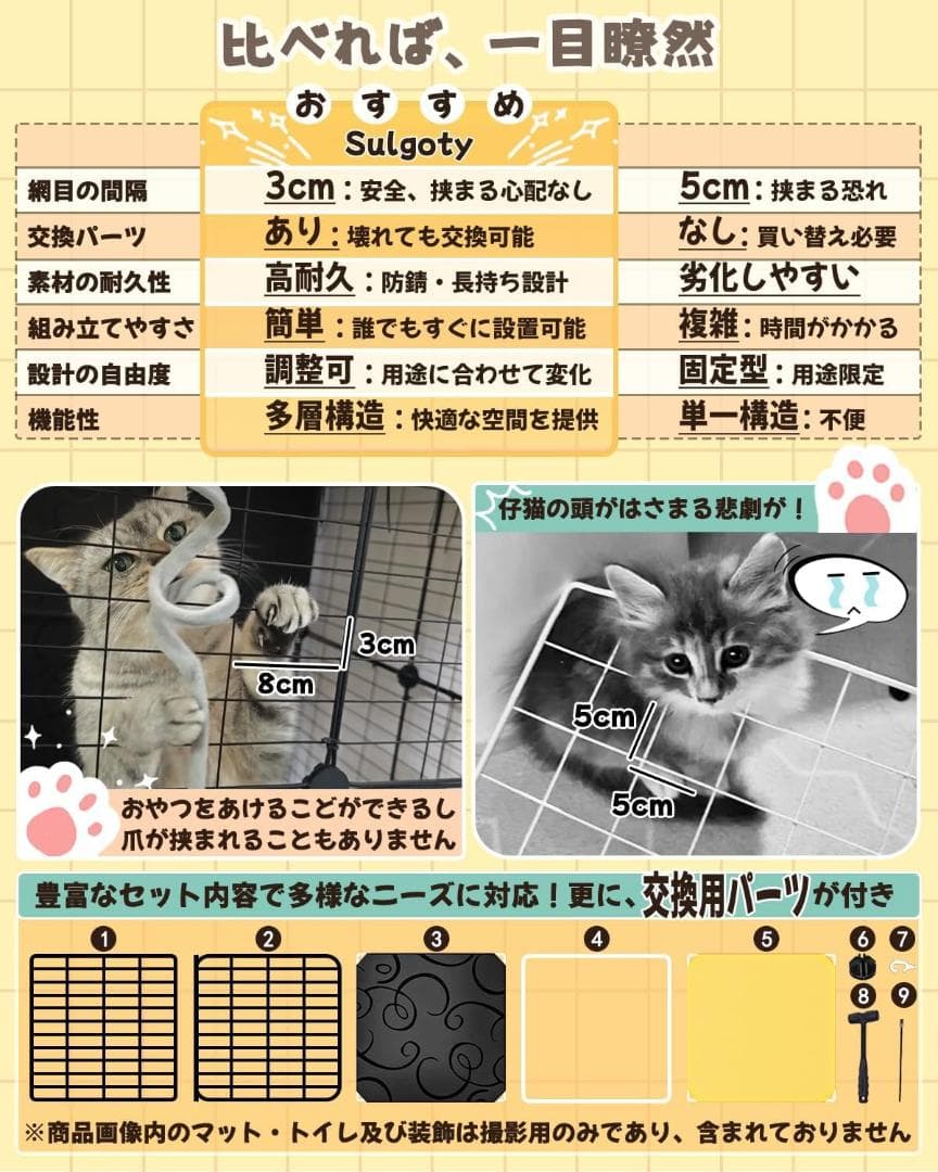 自由自在DIY！猫ケージ 大型 3段 連結ジョイント付 室内用 多頭