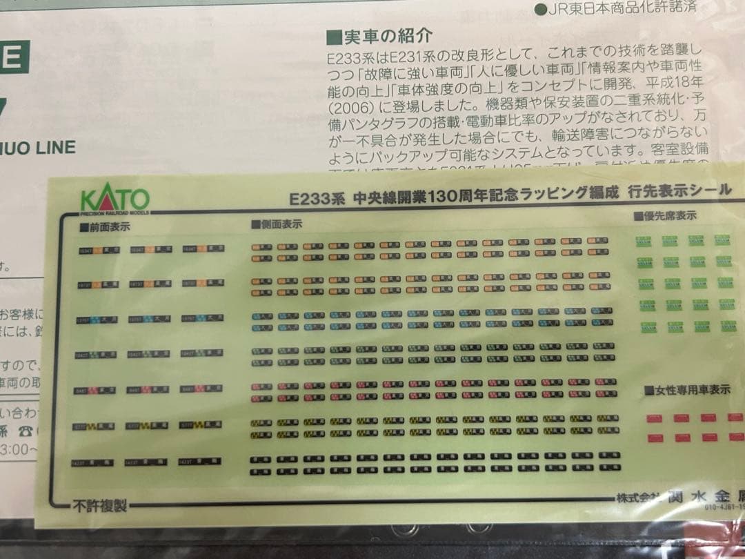 鉄道模型　Nゲージ　KATO 10-1577 e233系　中央線　開業130周年